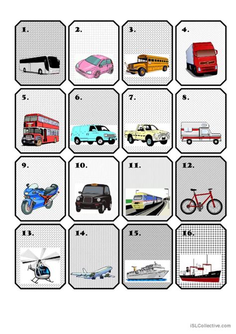 Beginner Vehicles Transportation Vocabulary Flashcard