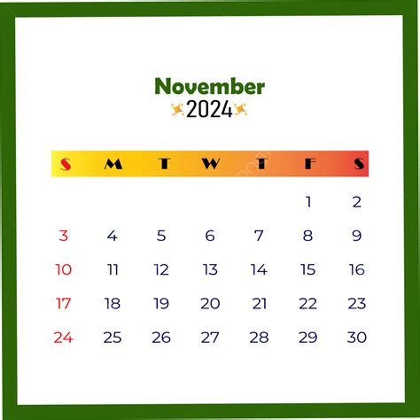 November 2024 Monthly Calendar Template Design Vector 2024 Monthly