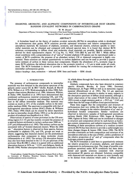 Pdf Diamond Aromatic Aliphatic Components Of Interstellar Dust Grains Random Covalent