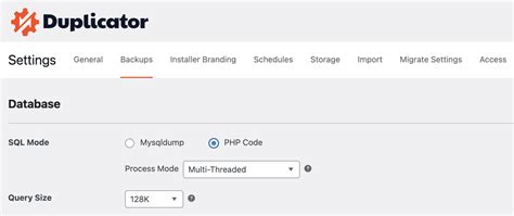 Scegliere la migliore modalità SQL del database in Duplicator Duplicator