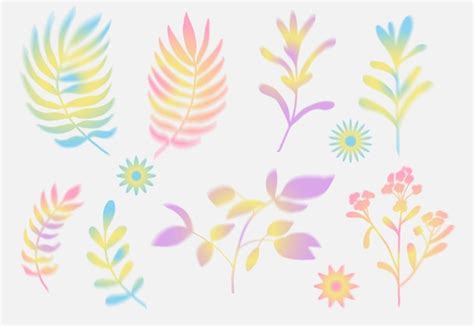 Premium Vector Set Of Gradient Tree Branch Plant Blend Aura Flowers