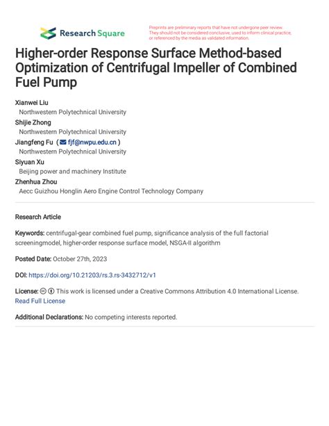 Pdf Higher Order Response Surface Method Based Optimization Of Centrifugal Impeller Of