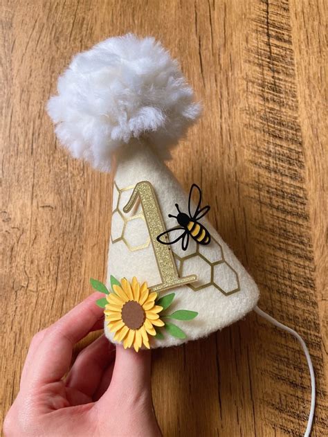 Bee Birthday Hat Floral Bee Party Hat Pom Pom Party Hat 1st Bee Day