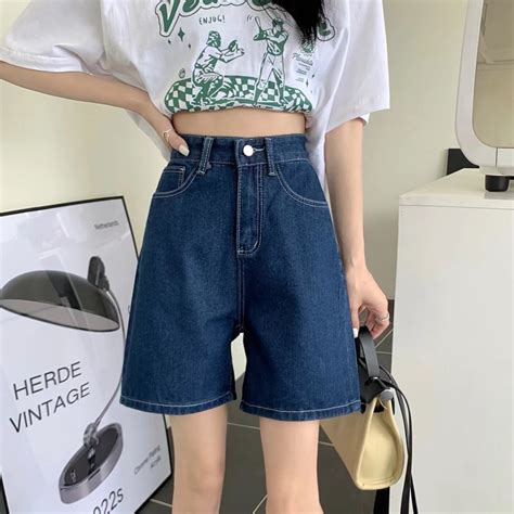 Suxi กางเกงยีนขาสั้น ขาห้าส่วน เอวสูง เข้ารูป สีพื้น เข้ากับทุกการแต่ง