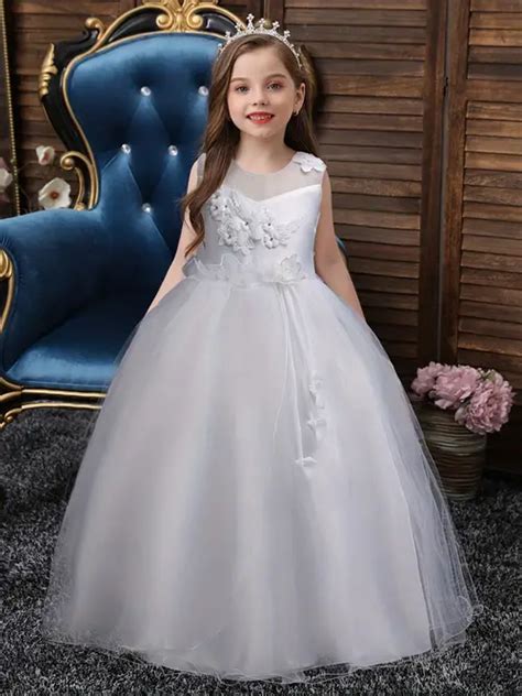 Girls Princess Dress Sleeveless Flower Embroidery Tutu Dress