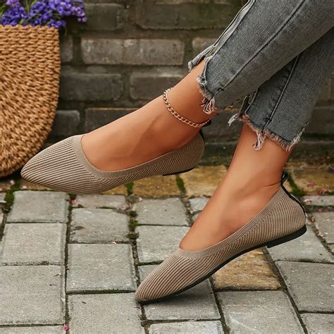 Womens Pointed Toe Flat Shoes Solid Color Knitted Slip Temu