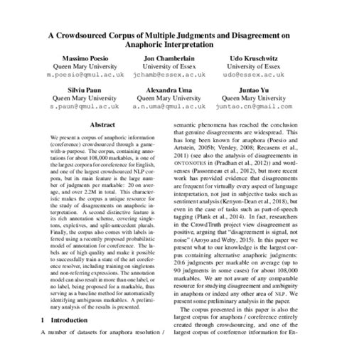 A Crowdsourced Corpus Of Multiple Judgments And Disagreement On