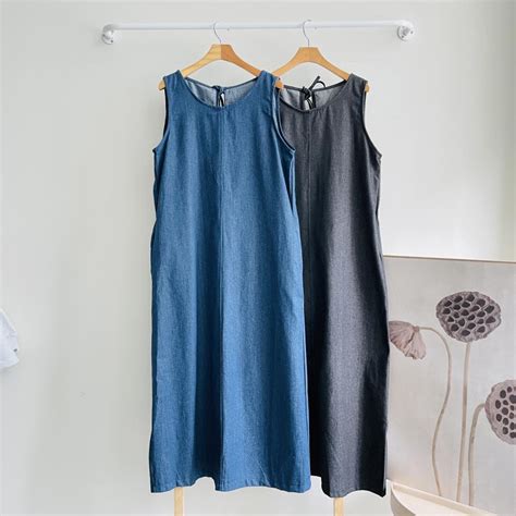 19써니 데님 청 나시 롱원피스 여성 여름 라운드넥 리본 맥시 롱원피스 데일리