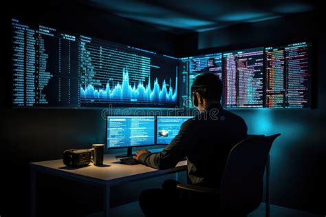 A Man Seated At A Desk In An Office Setting Focused As He Works On A Laptop Computer Data