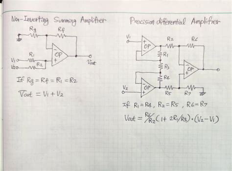 non inverting summing amplifier and precision differential amplifier