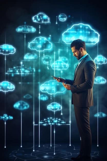 Premium Photo Businessman Touches Cloud Computing Concept Futuristic Technology Digital Data