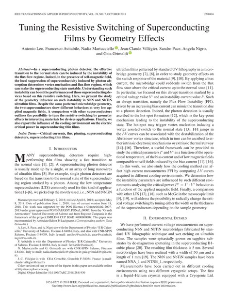 Pdf Tuning The Resistive Switching Of Superconducting Films By Geometry Effects