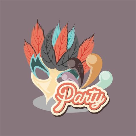 Carnival Mask With Feathers Decoration Retro Style Stock Vector