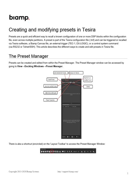 Creating And Modifying Presets In Tesira Pdf Menu Computing