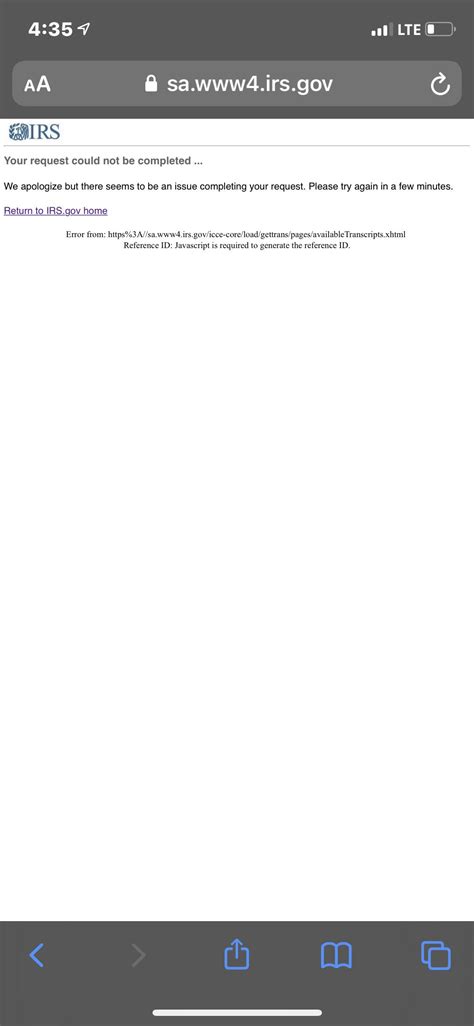 getting this when trying to access transcript this afternoon r irs