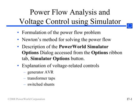 power flow analysis and voltage control using