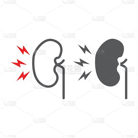 肾痛线和字形图标，身体和生病，肾痛符号，矢量图形，白色背景上的线性模式。