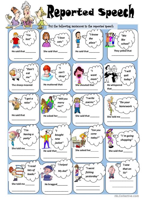 Reported Speech English Esl Worksheets Pdf Doc