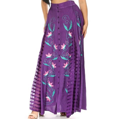 Sakkas Sarita Womens Casual Boho Maxi Floral Long Elastic Waist Skirt