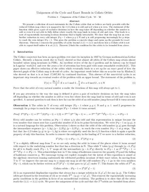 Pdf Uniqueness Of The Cycle And Exact Bounds In Collatz Orbits
