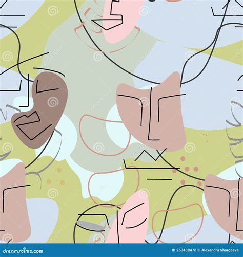 One Line Drawing Abstract Face Seamless Pattern Stock Vector Illustration Of Female Face