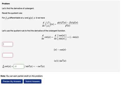 Solved Problem Lets Find The Derivative Of Cotangent