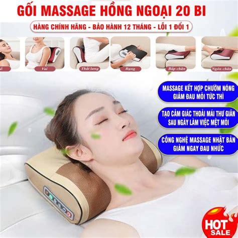 Gối Massage Cổ Vai Gáy Máy Massage Hồng Ngoại 20 Bi Cao Cấp Bảo Hành