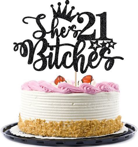 Migeaks Girls 21st Birthday Crown Glitter Cake Toppers Fun