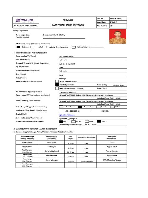 Form Data Pribadi Calon Karyawan Application Data Form Pdf