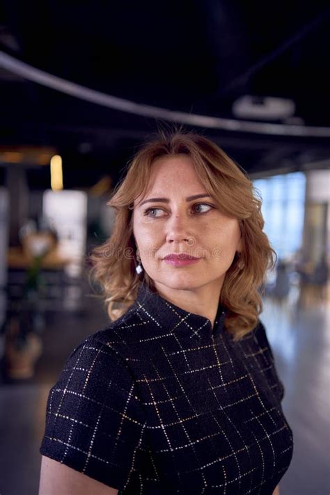 Stunning Model In Business Mini Dress Posing In Modern Office Space Stock Image Image Of