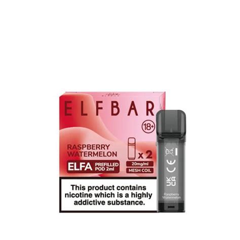 Elf Bar Elfa Raspberry Watermelon Prefilled 2ml Pods 20mg 2 Pack Vapouriz Uk