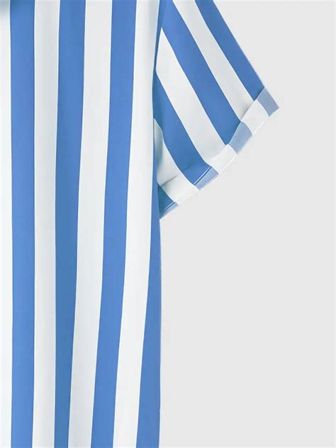 Camisa Manga Corta Cuello Mandarín Estampado Rayas Temu