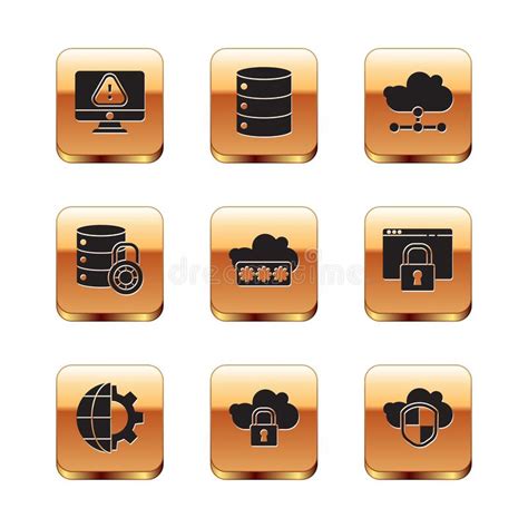 Set Monitor With Exclamation Mark Globe Of The Earth And Gear Cloud Computing Lock Password