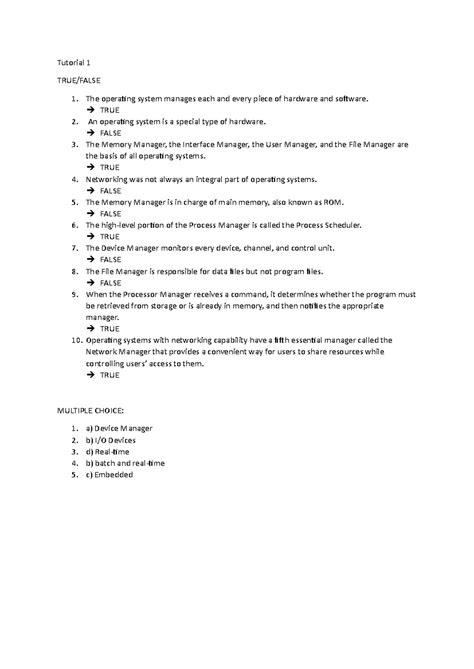 CSC Tutorial Tutorial TRUE FALSE The Operating System Manages Each And Every Piece