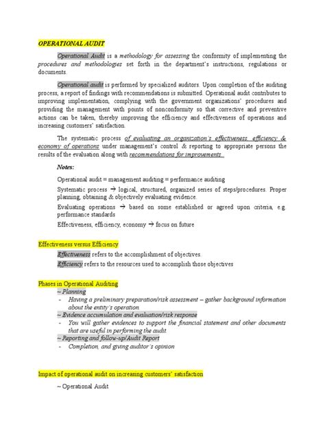 Notes In Operations Auditing Pdf Audit Internal Audit