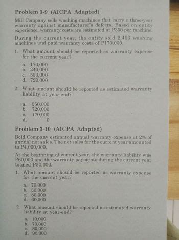 Answered Problem 3 9 AICPA Adapted Mill Company Sells Washing