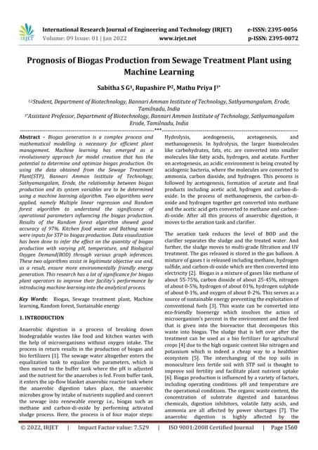 Prognosis Of Biogas Production From Sewage Treatment Plant Using Machine Learning Pdf