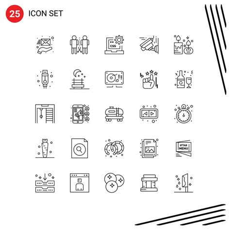 User Interface Pack Of 25 Basic Lines Of Aroma Image Shared Camera Develop Editable Vector