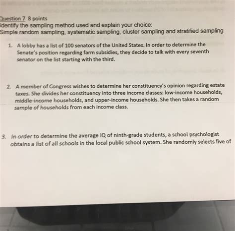 Solved Simple Random Sampling Systematic Sampling Your