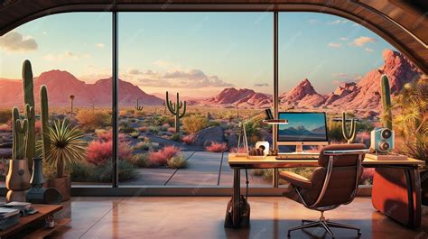 Premium Ai Image Sophisticated Workspace Sonoran Desert Views In