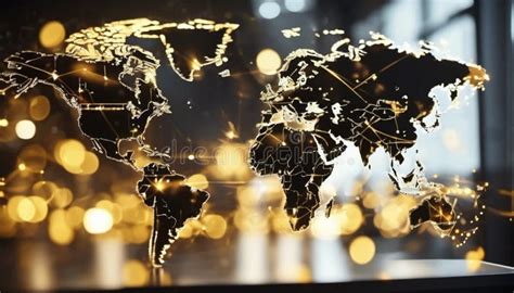 World Map Connected Hologram With Beautiful Bokeh Stock Illustration