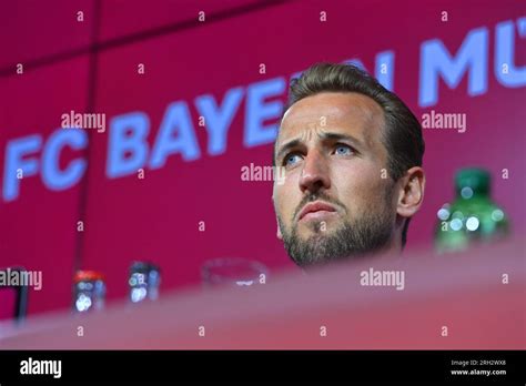 Bayern Munichs New Player Harry Kane At A Press Conference At The