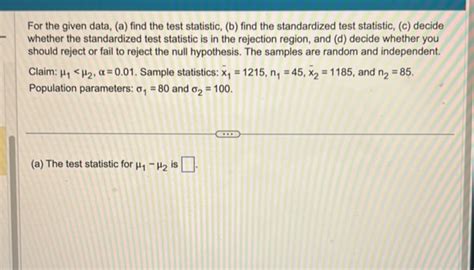 For The Given Data A Find The Test Statistic Studyx
