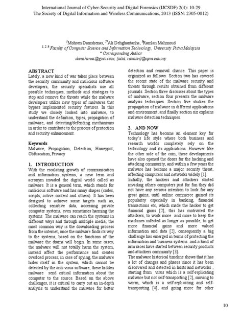 A Survey On Malware Propagation Analysis And Detection Pdf