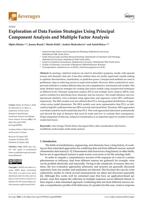 Pdf Exploration Of Data Fusion Strategies Using Principal Component