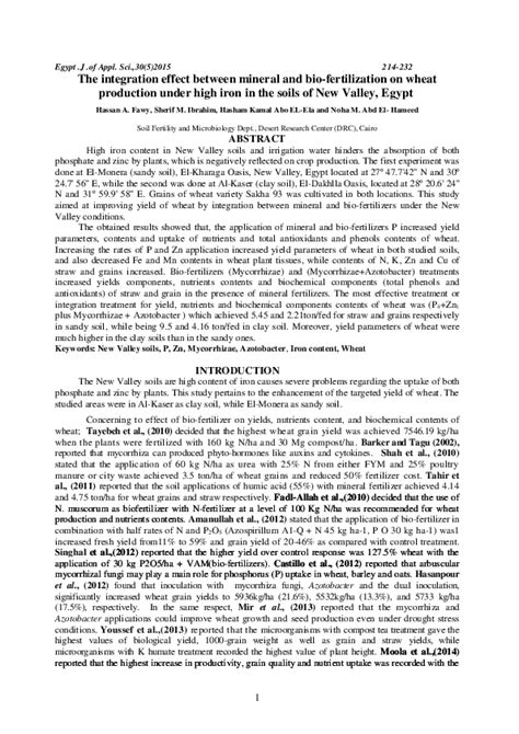 Pdf The Integration Effect Between Mineral And Bio Fertilization On Wheat Production Under