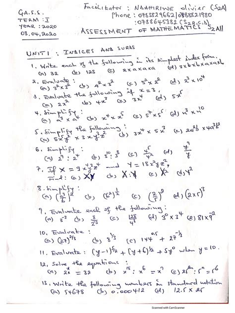 Math Exercises Senior Two Pdf