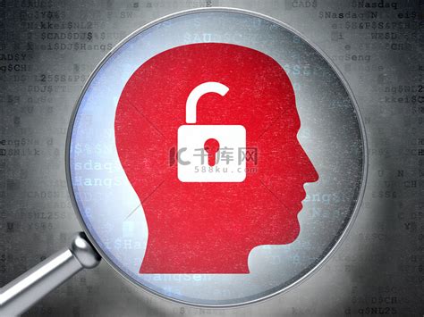 经营理念：数字背景上带光学玻璃挂锁的头高清摄影大图 千库网