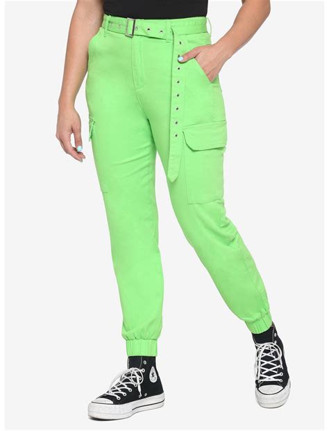 Neon Green Grommet Belt Cargo Jogger Pants Hot Topic