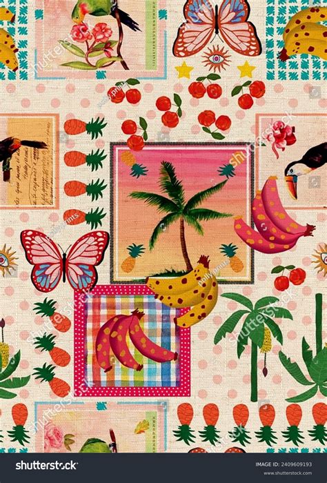 Beautiful Tropical Patchwork Cute Elements Seamless Stock Illustration 2409609193 Shutterstock